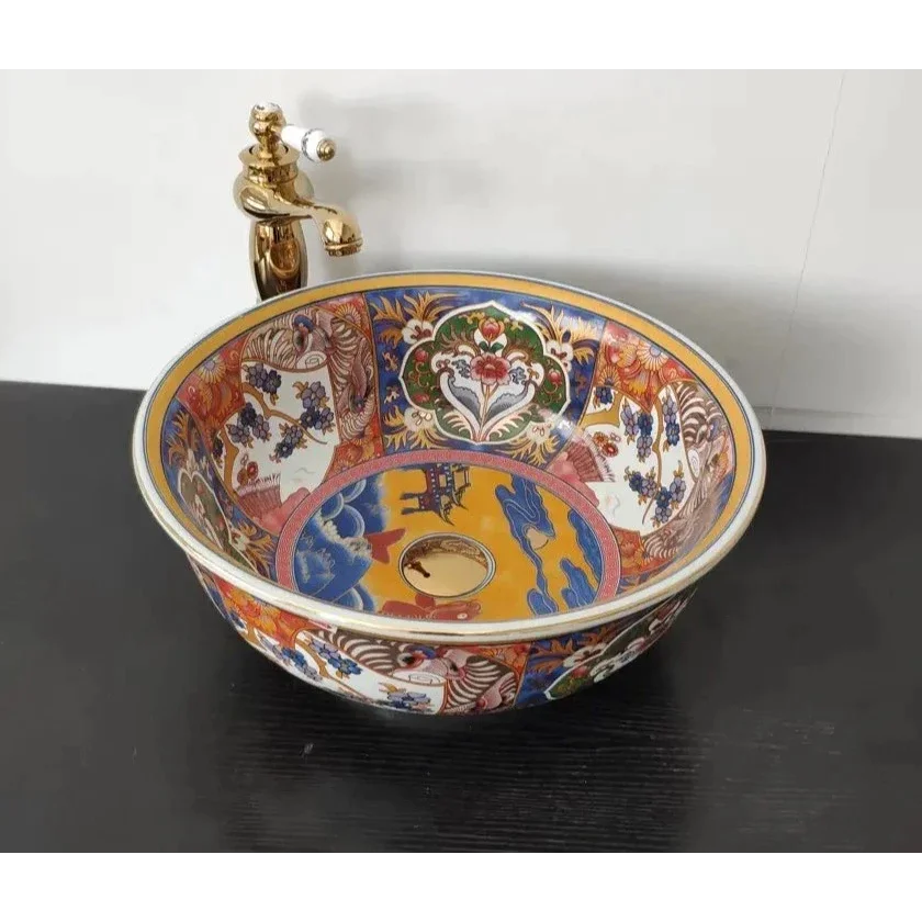 Hand-Painted Ceramic Vessel Sink with Ornate Multicolor Design | Luxury ...