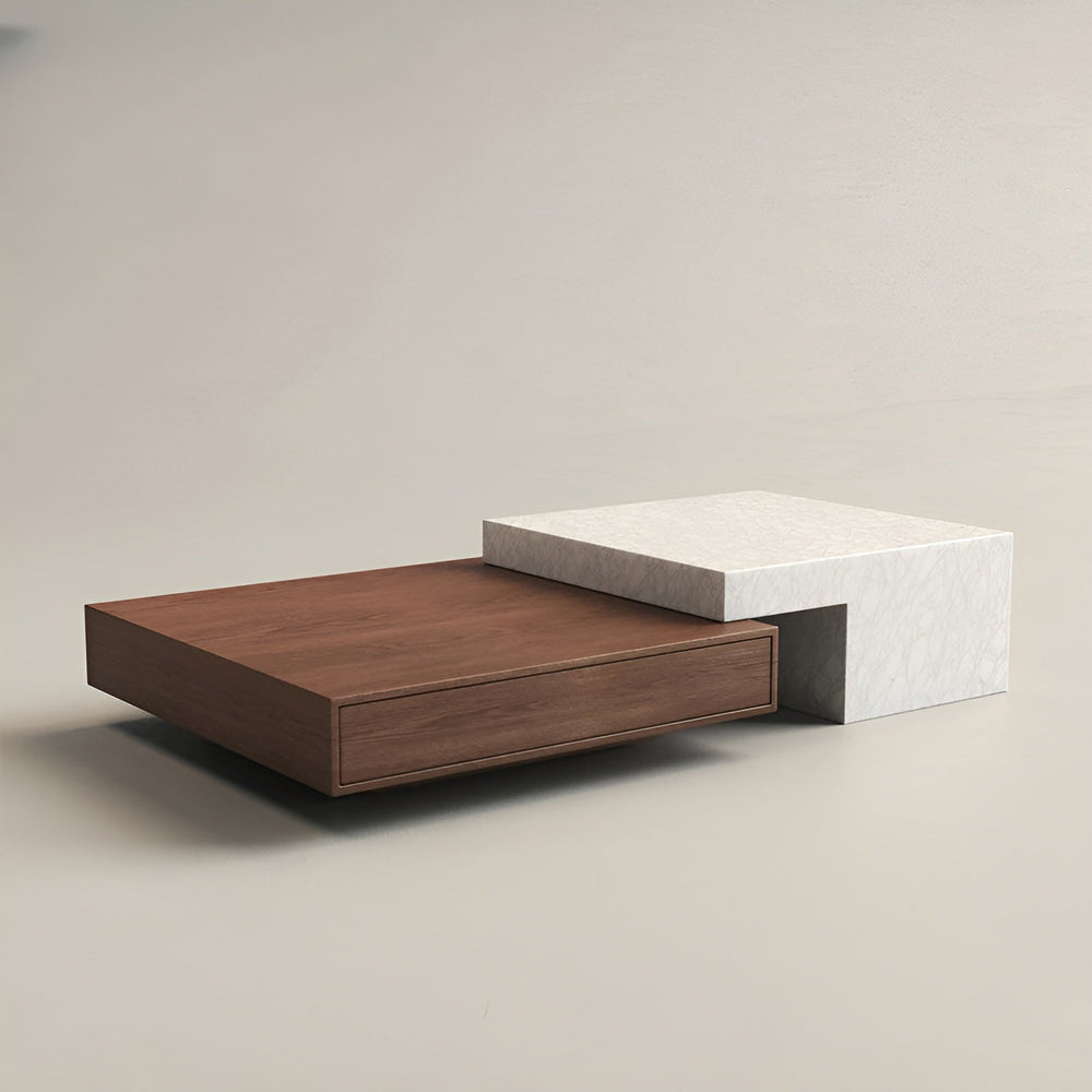 Japandi Coffee Table | Modern Minimalist Wood and Marble Coffee Table