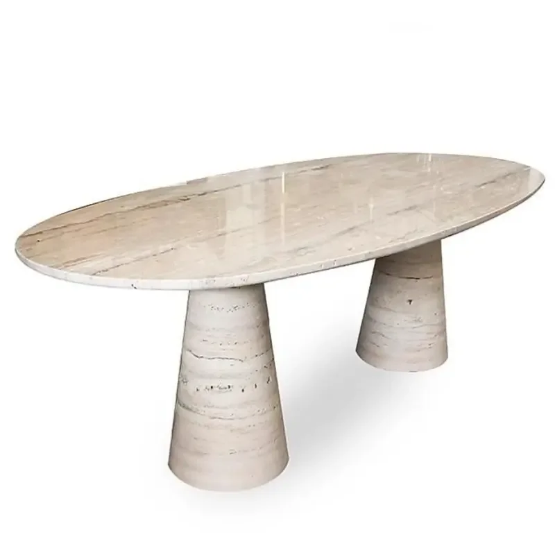 Luxury Oval Marble Dining Table – Hulmara Design with Dual Conical Bases