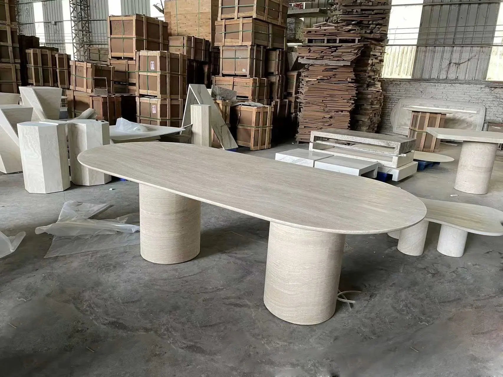 Sculptural Travertine Oval Dining Table | Contemporary Stone Furniture