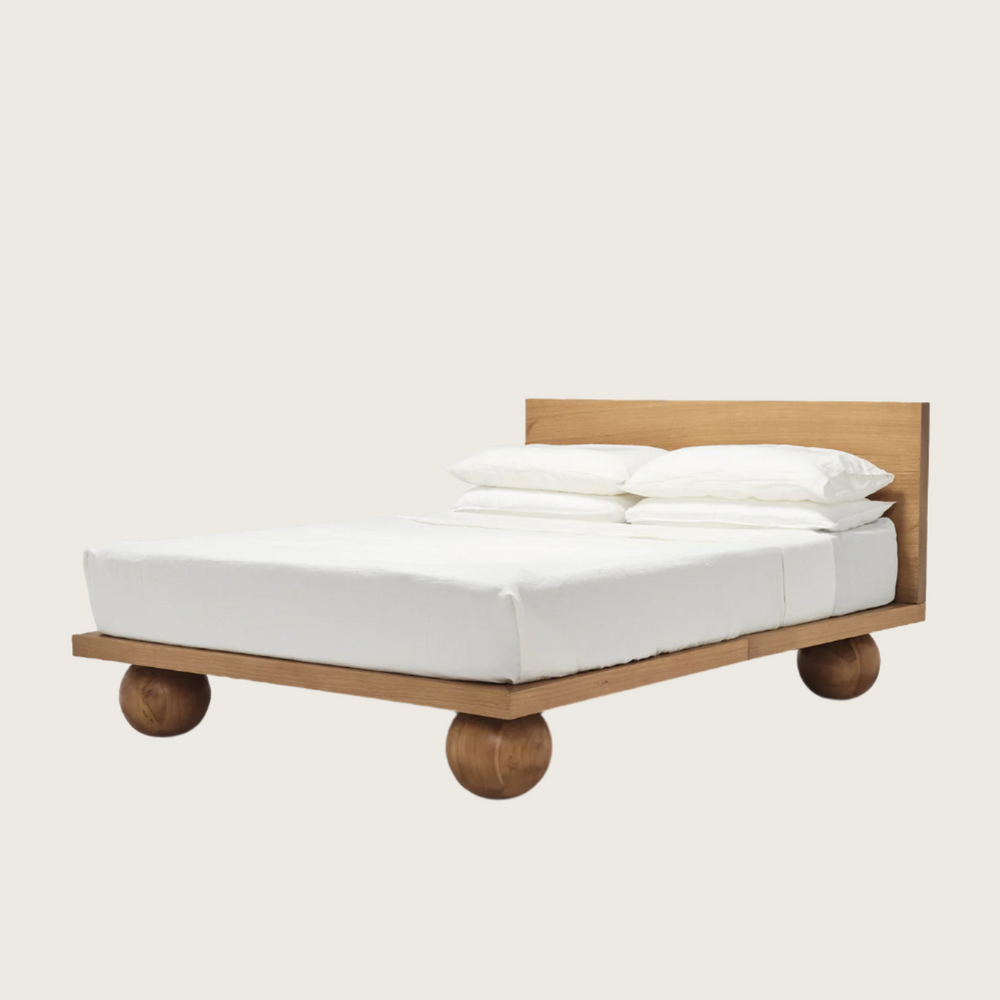 Modern Solid Wood Platform Bed Frame with Round Ball Legs | Japandi ...