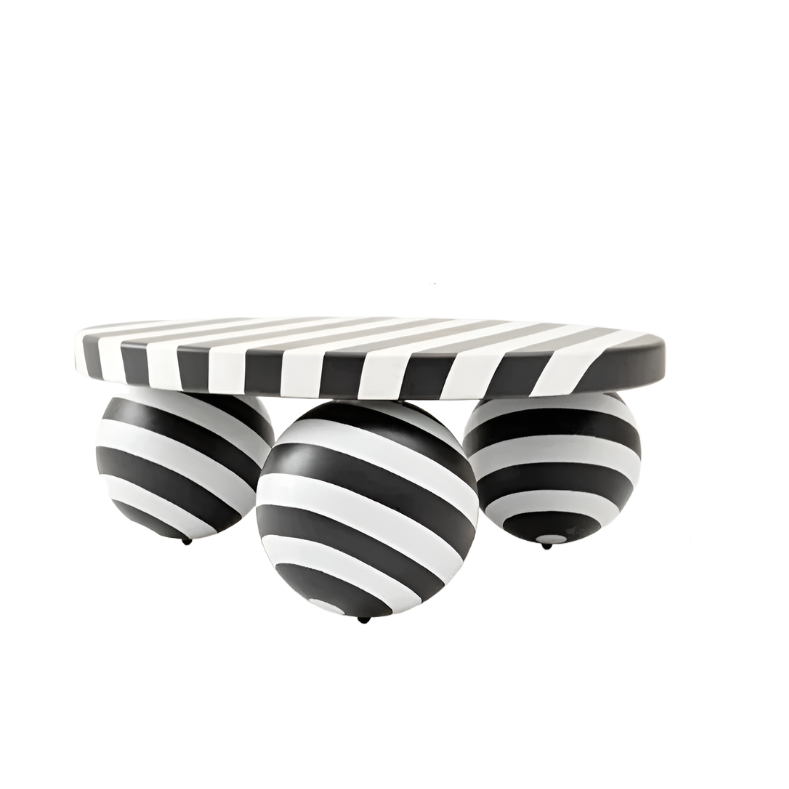 Striped Coffee Table with Artistic Ball Legs – Modern Optical Design ...
